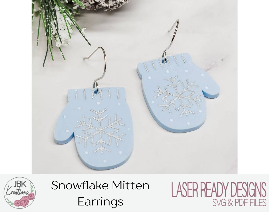 Snowflake Mitten Dangle Earring SVG File, Winter Earring Laser File ...