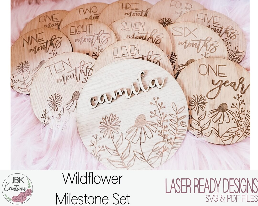 Wildflower Milestone Round SVG, Floral Milestone Set, Monthly Markers ...