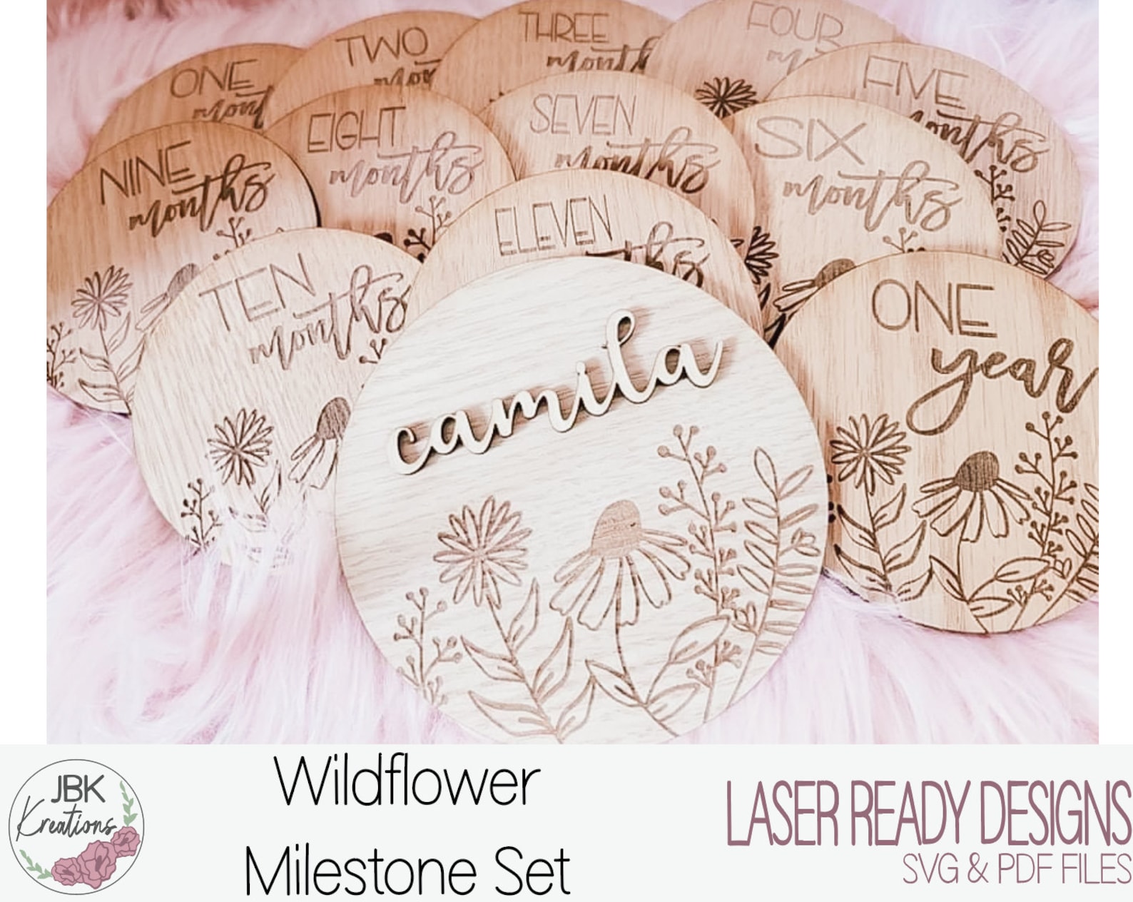 Wildflower Milestone Round SVG, Floral Milestone Set, Monthly Markers ...
