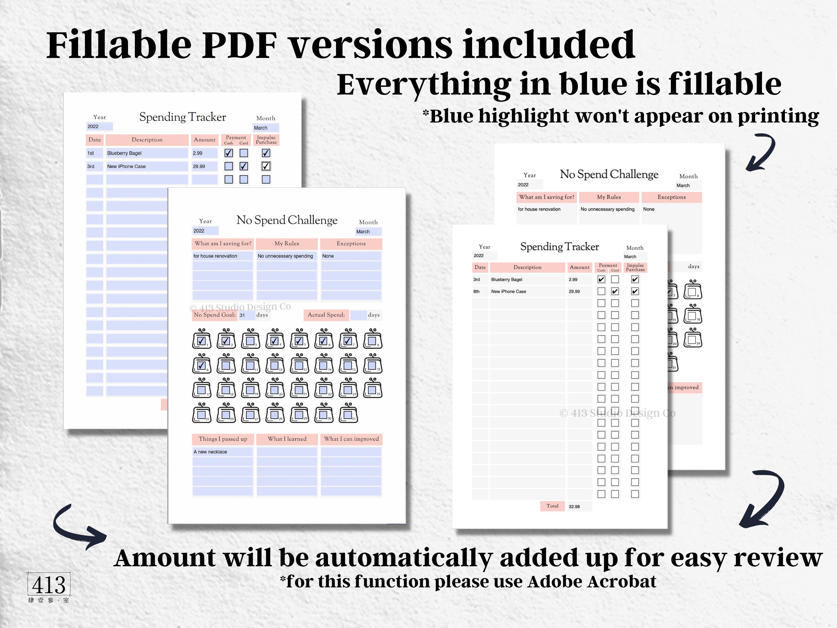 No Spend Challenge Tracker, Savings Tracker, Printable, Fillable PDF ...
