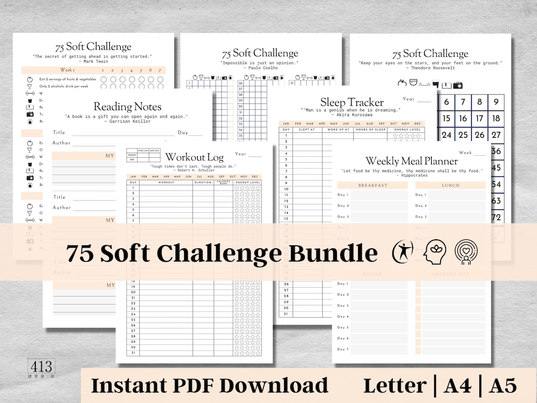 75 Soft Challenge Tracker, 75 Soft Tracker, Habit Tracker, Weekly Meal ...