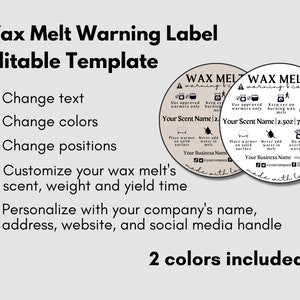 Wax Melt Safety Label Template, Wax Melt Warning Sticker Canva Template ...