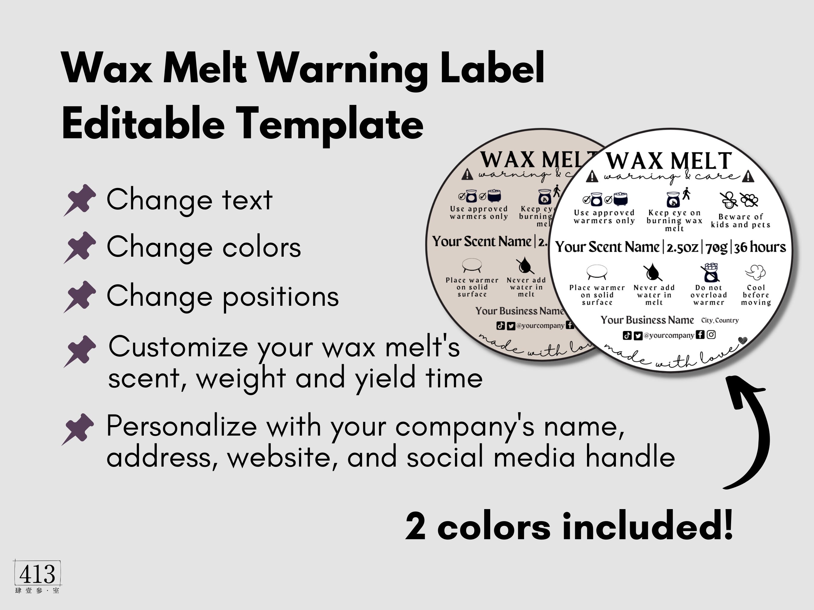 Wax Melt Safety Label Template Wax Melt Warning Sticker Canva - Etsy