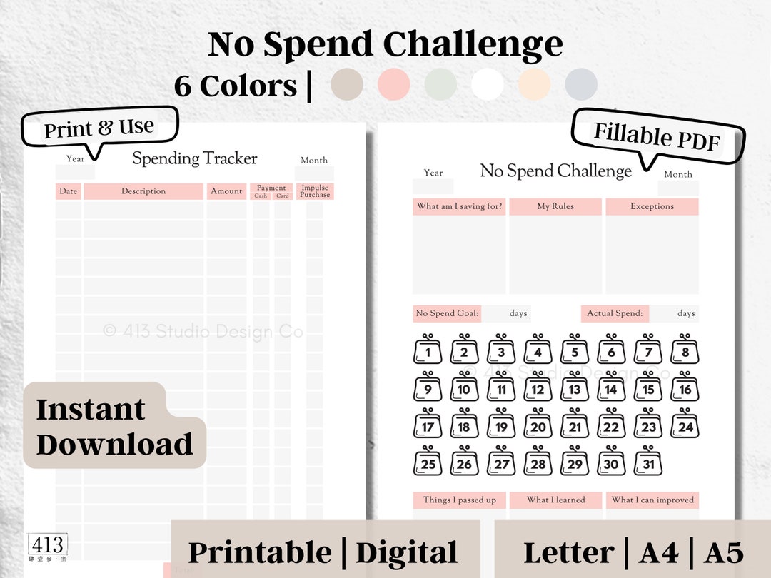 No Spend Challenge Tracker, Savings Tracker, Printable, Fillable PDF ...