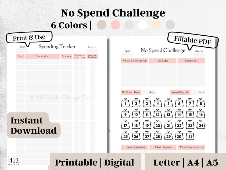 No Spend Challenge Tracker, Savings Tracker, Printable, Fillable PDF ...
