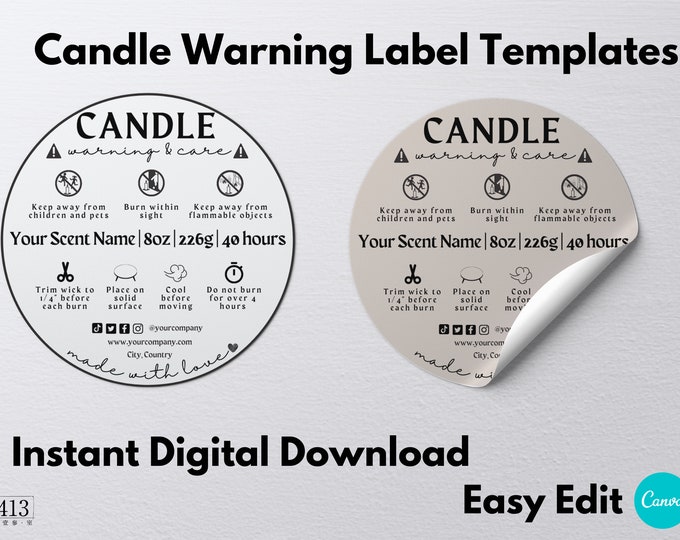 Candle Warning Label Template Sticker Candle Warning Custom Barcode ...