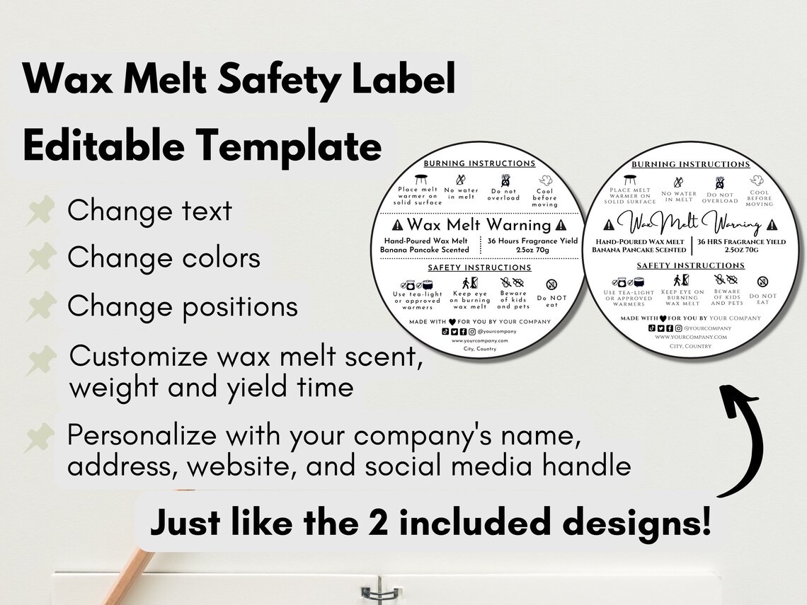 Editable Wax Melt Safety Label Template With Canva, Digital Download ...