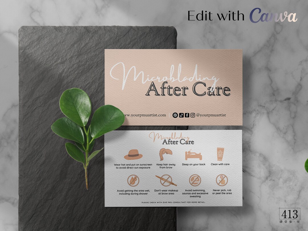 PMU Microblading Aftercare Card Template, Editable PMU Business Card ...