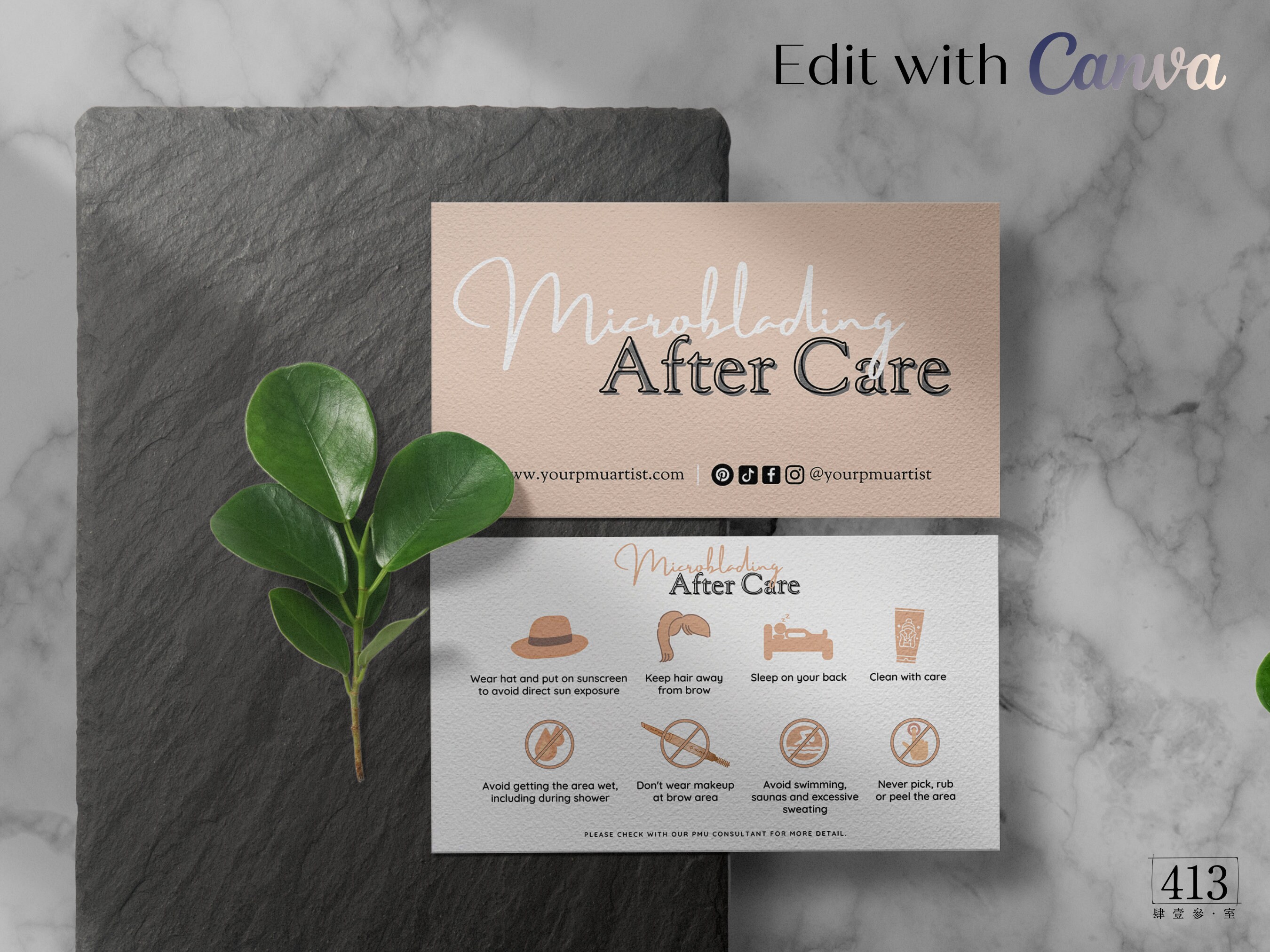 PMU Microblading Aftercare Card Template, Editable PMU Business Card ...