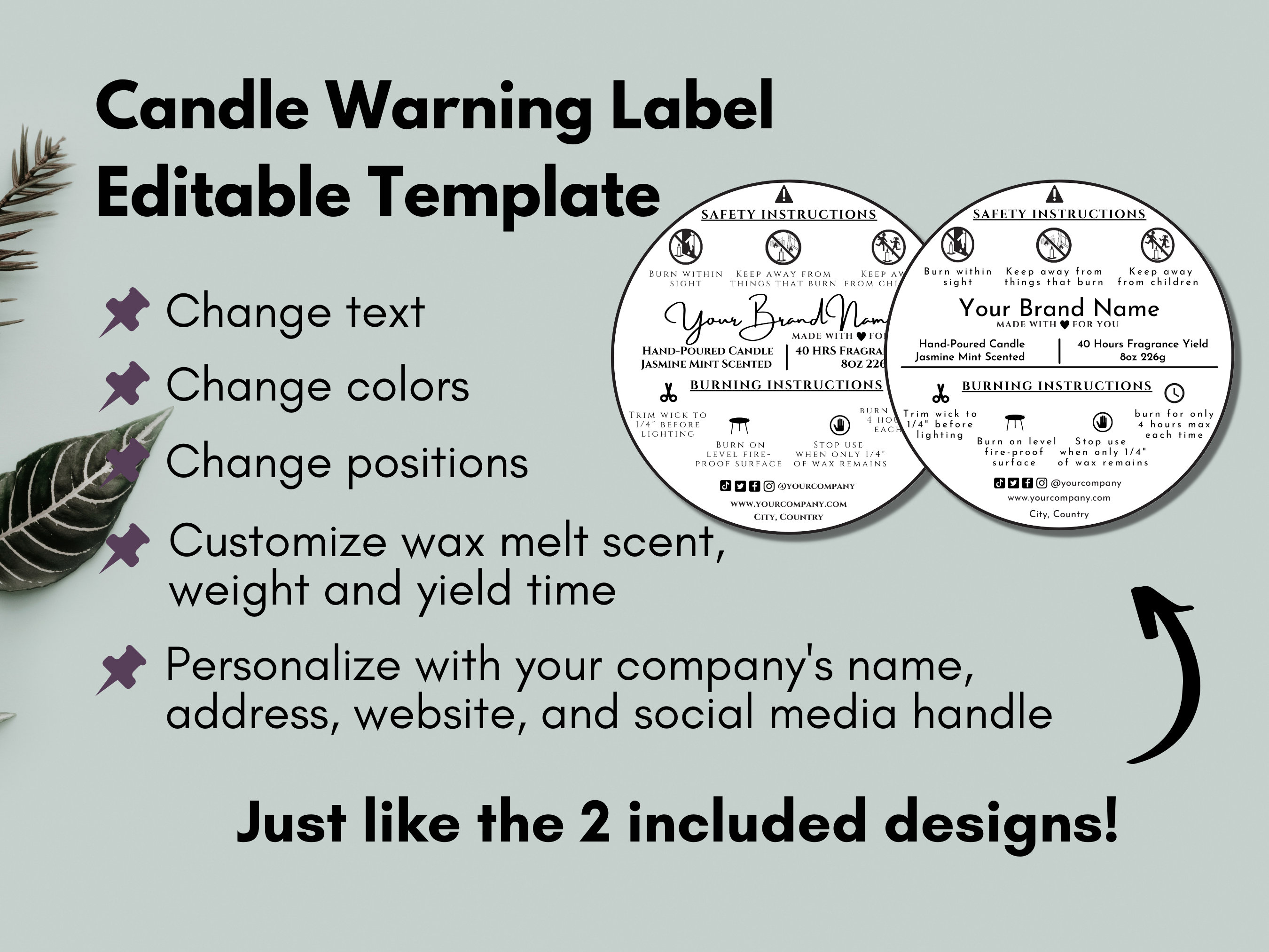Editable Candle Warning Label Template With Canva, Digital Download, 1. ...