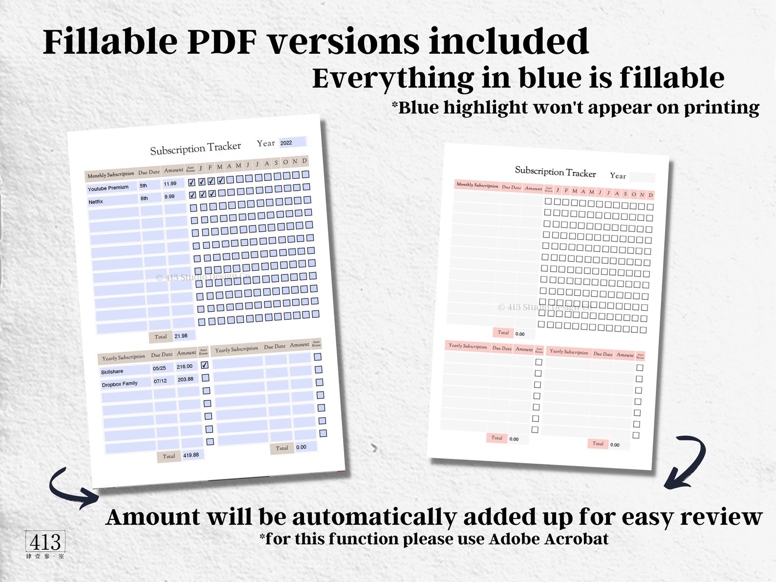 Fillable Subscription Tracker, Bill Organizer Printable, Monthly Yearly ...