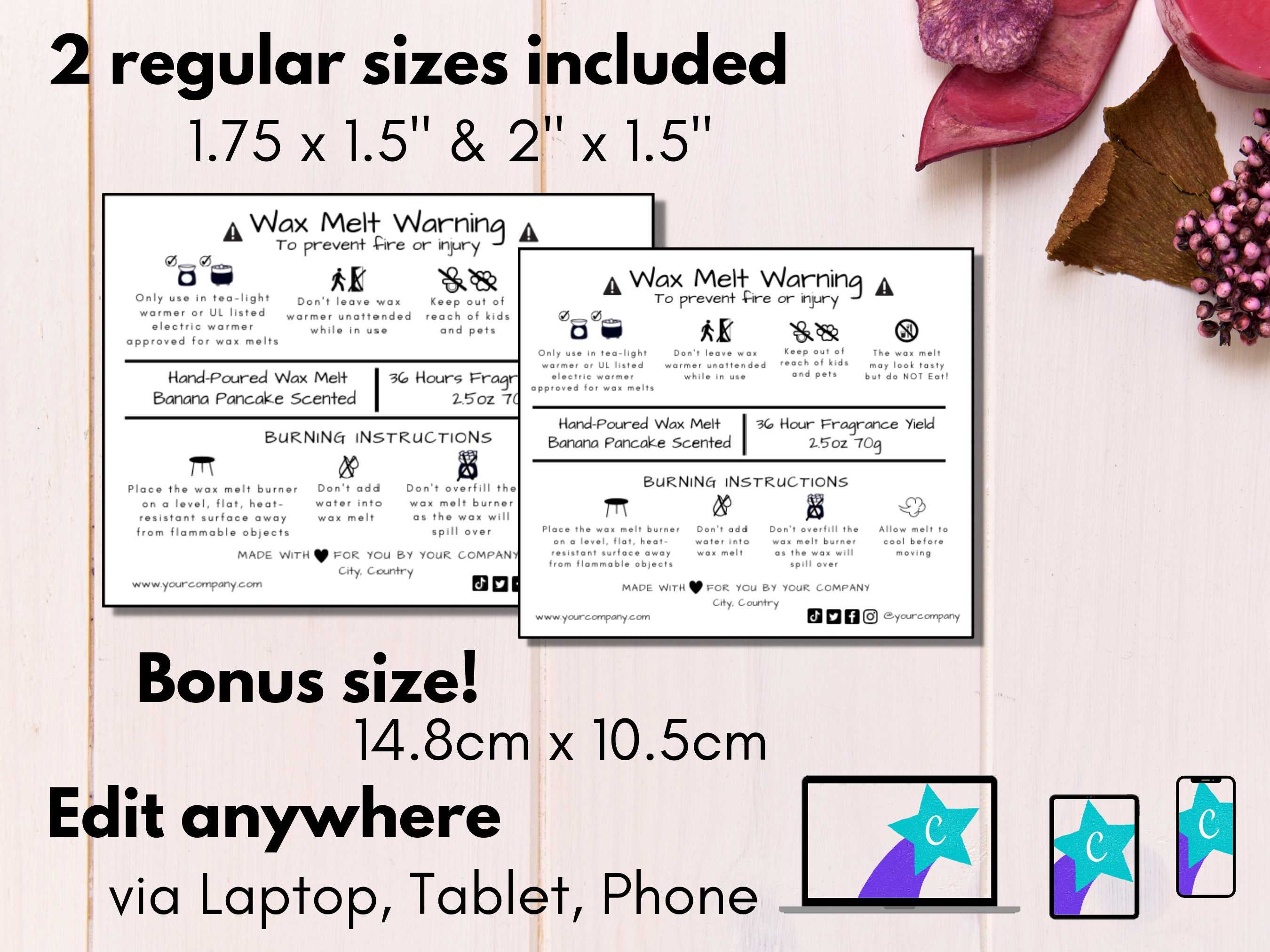 Editable Wax Melt Safety Label Template With Canva, Digital Download ...