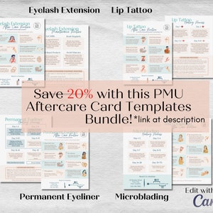 PMU After Care Card Template Editable With Canva, PMU Lip Tattoo ...