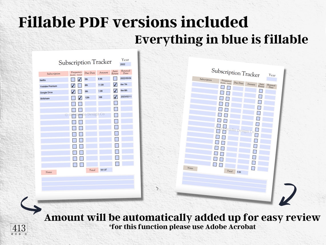 Subscription Tracker Printable Bill Organizer Yearly Bill - Etsy