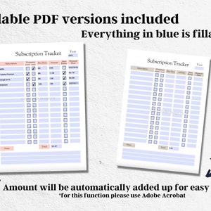 Subscription Tracker Printable, Bill Organizer, Yearly Bill Payment ...
