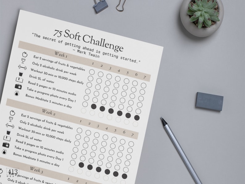 Editable 75 Soft Challenge Tracker, Habit Tracker, 75 Soft Planner ...