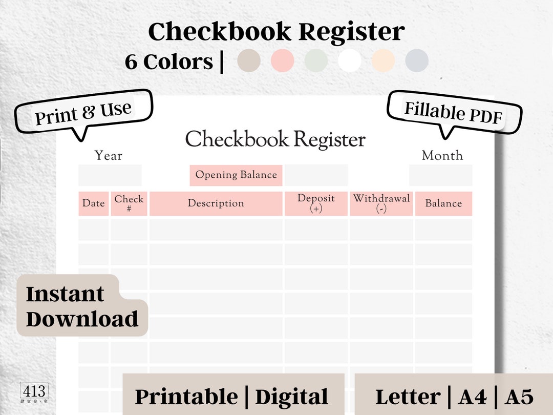 Editable Checkbook Register, Printable Transaction Log, Check Register ...