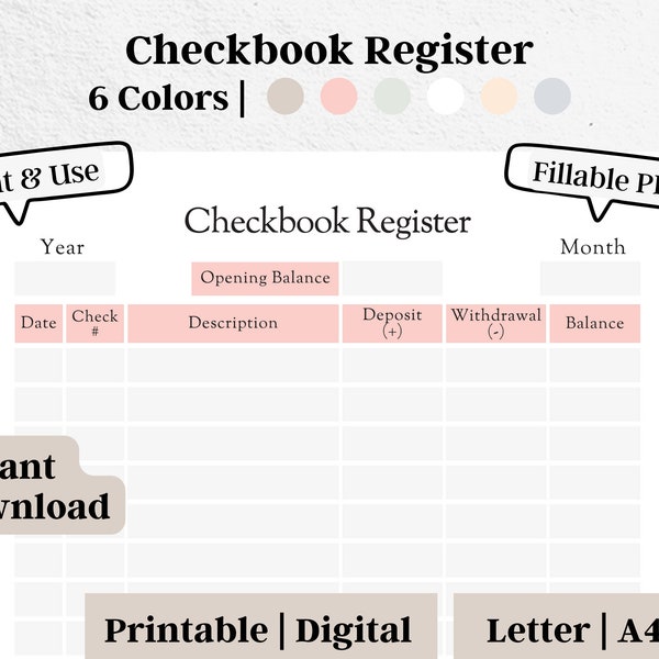 Checkbook Register Printable - Etsy