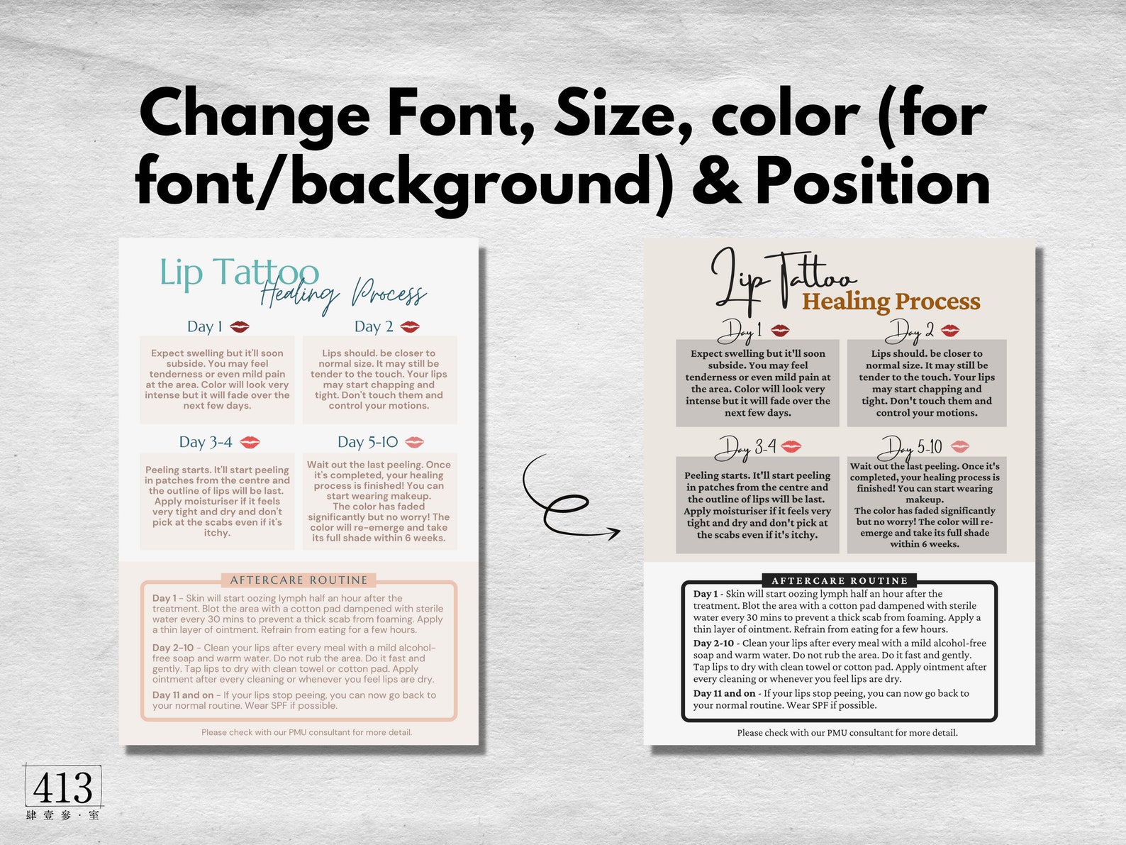 PMU After Care Card Template Editable With Canva, PMU Lip Tattoo ...