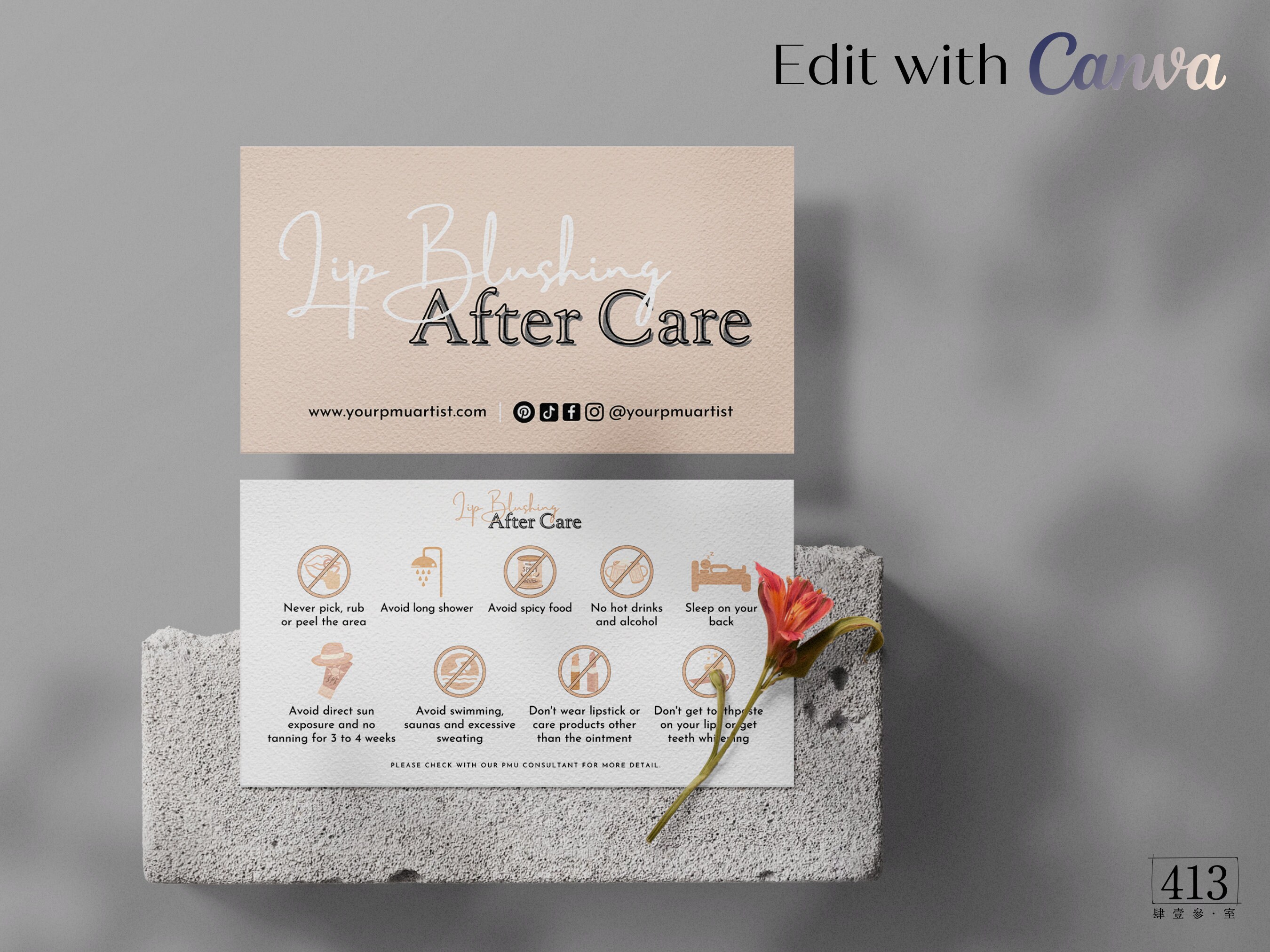 PMU Lip Blush Aftercare Template, Editable PMU Business Card, Permanent ...