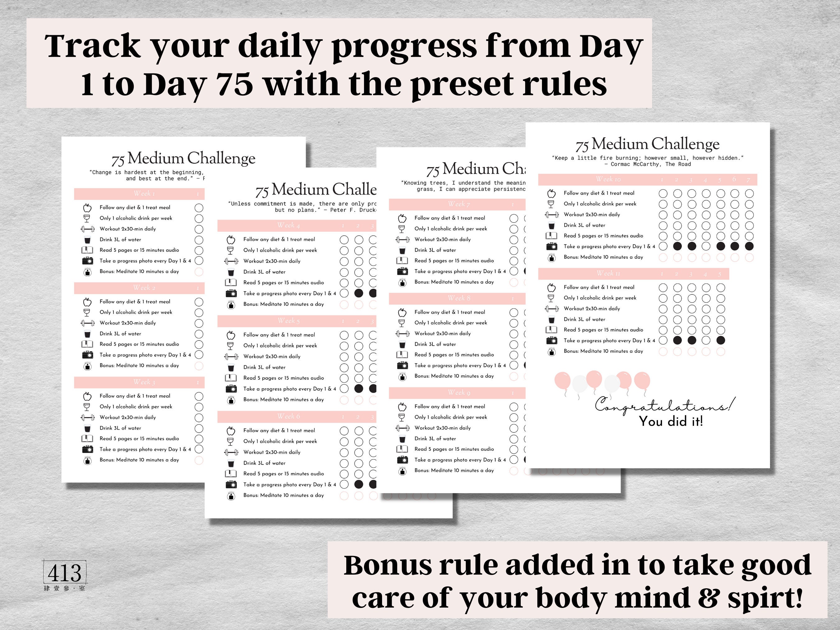 Editable 75 Medium Challenge Tracker, Habit Tracker, 75 Medium Planner ...