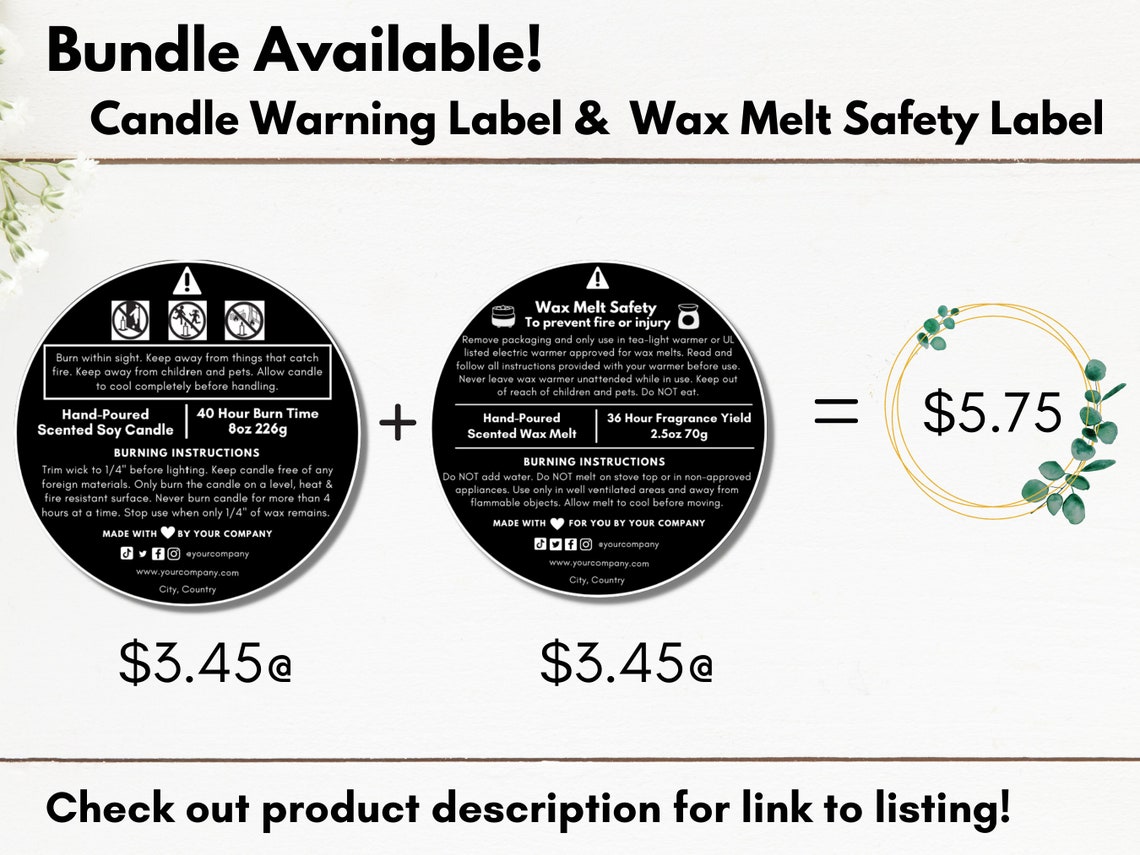 Editable Candle Warning Label Template With Canva Round - Etsy