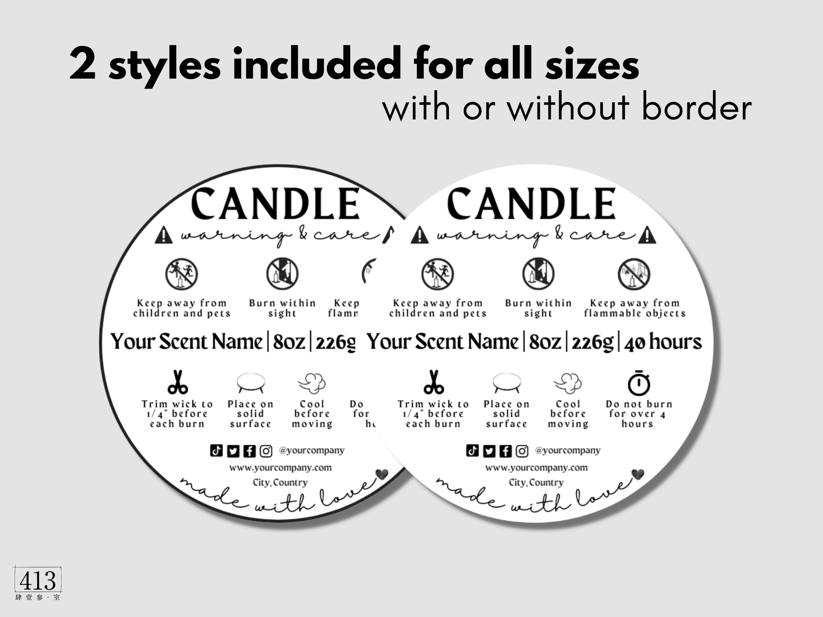 Candle Safety Label Template, Candle Warning Sticker Canva Template ...