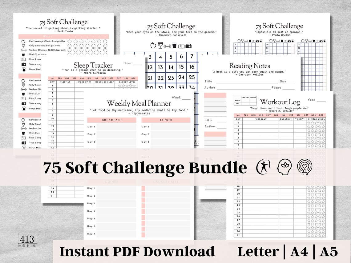 75 Soft Challenge Tracker Habit Tracker 75 Soft Planner - Etsy