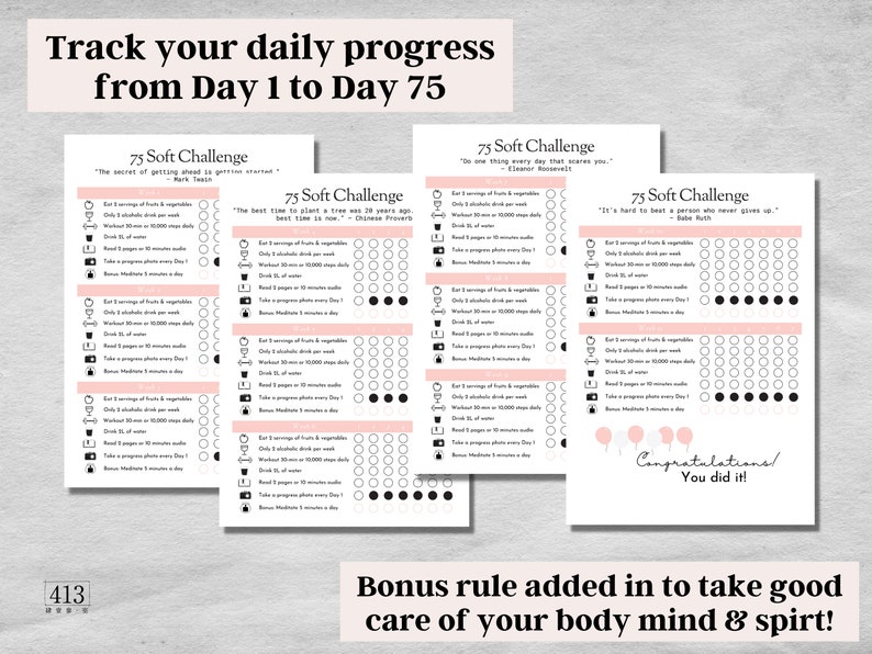 75 Soft Challenge Tracker, Habit Tracker, 75 Soft Planner, Weekly Meal ...