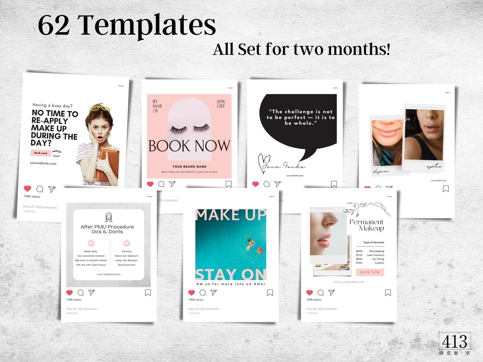 Permanent Makeup Instagram Post Templates, 62 Editable PMU Social Media ...