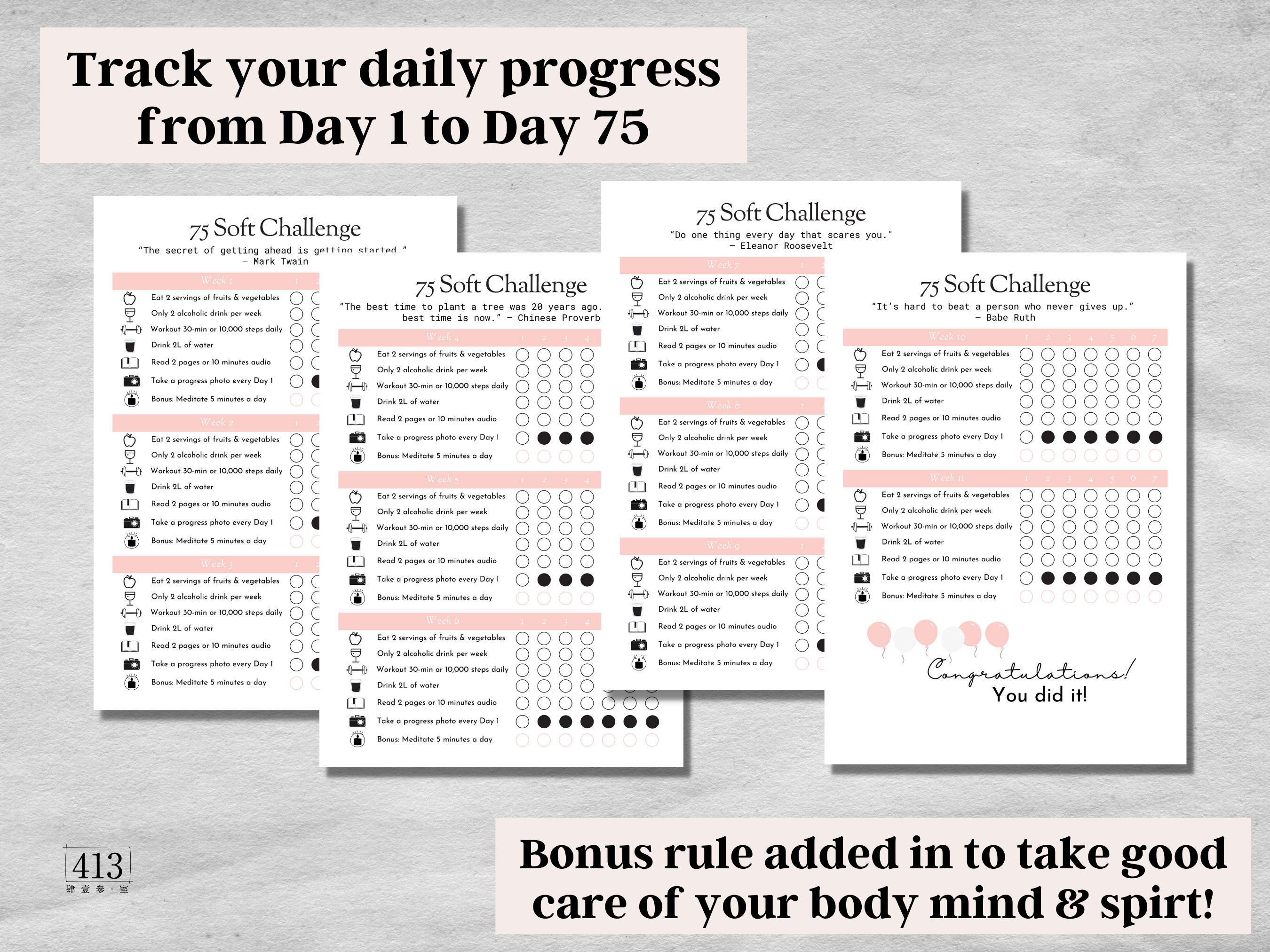 Editable 75 Soft Challenge Tracker, Habit Tracker, 75 Soft Planner ...