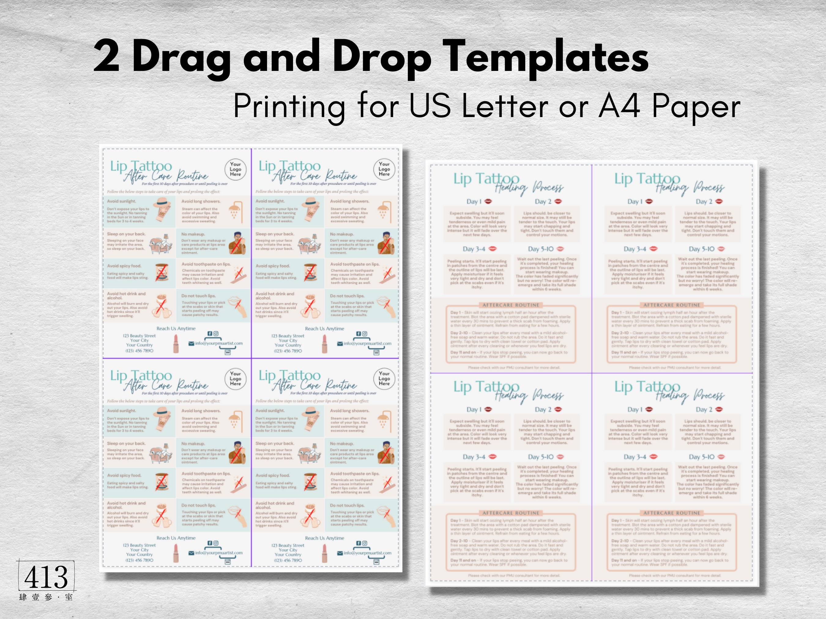 PMU After Care Card Template Editable With Canva, PMU Lip Tattoo ...