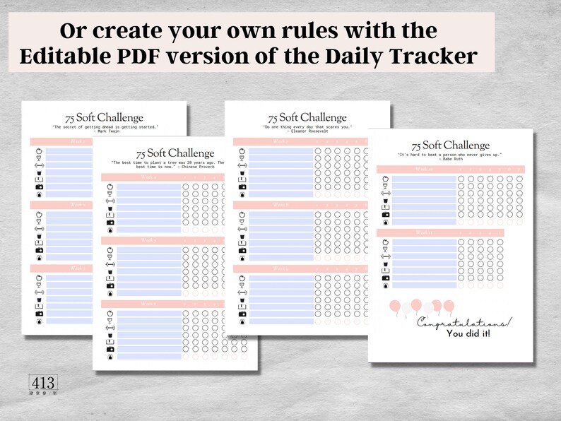 Editable 75 Soft Challenge Tracker, Habit Tracker, 75 Soft Planner ...
