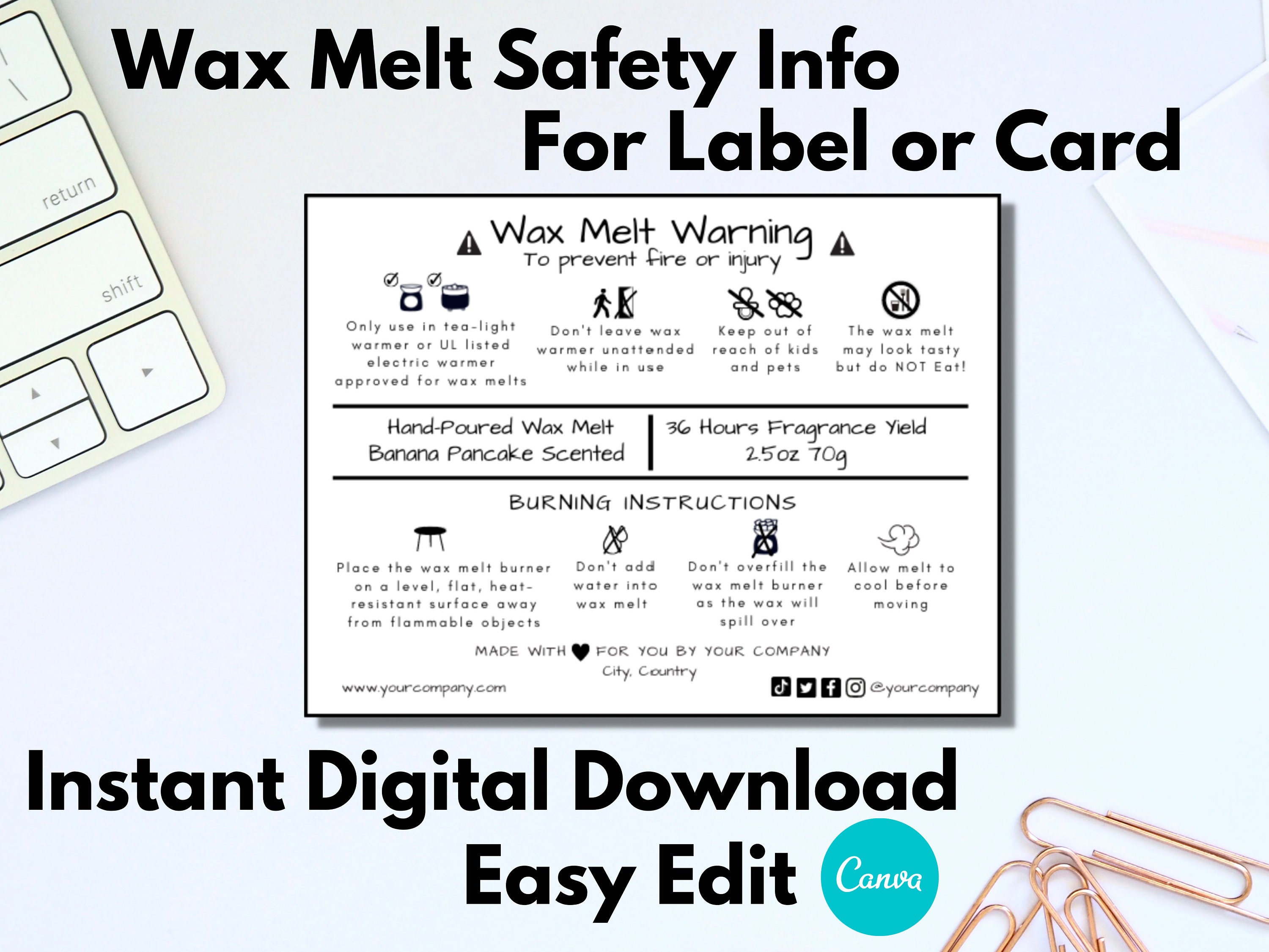 Editable Wax Melt Safety Label Template With Canva, Digital Download ...
