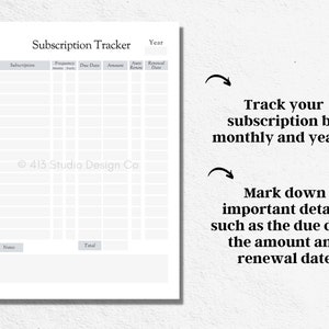 Subscription Tracker Printable, Bill Organizer, Yearly Bill Payment ...