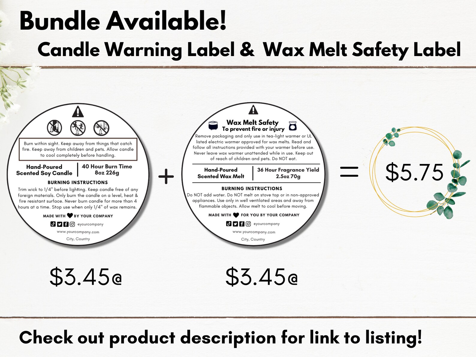 Editable Round Candle Warning Label Template With Canva, Digital ...