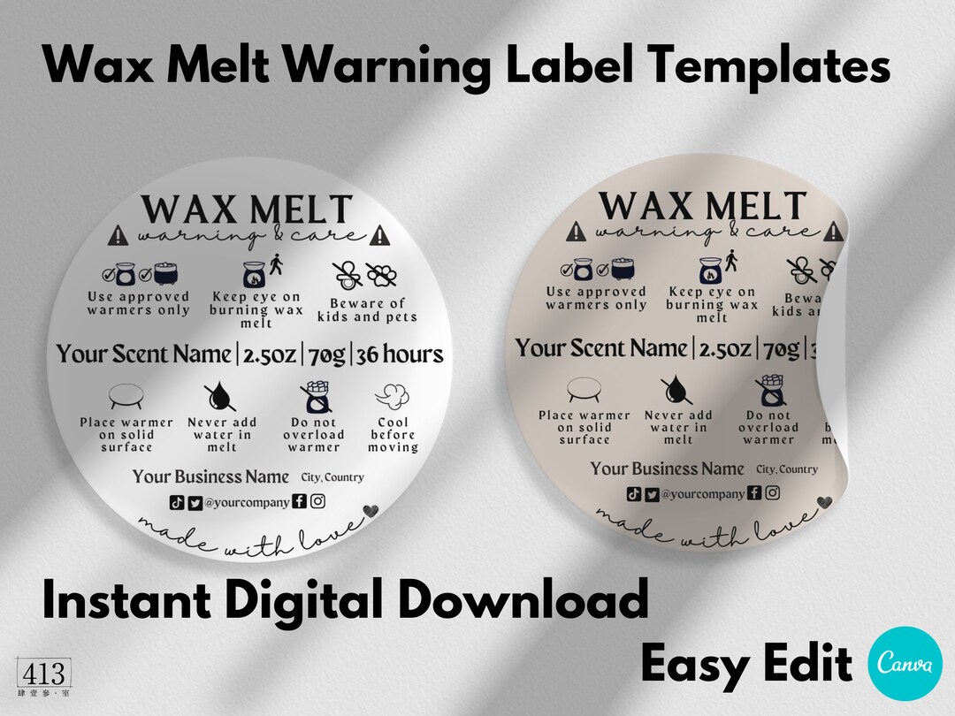 Wax Melt Safety Label Template, Wax Melt Warning Sticker Canva Template ...