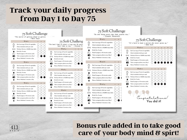 75 Soft Challenge Tracker Habit Tracker 75 Soft Planner | Etsy