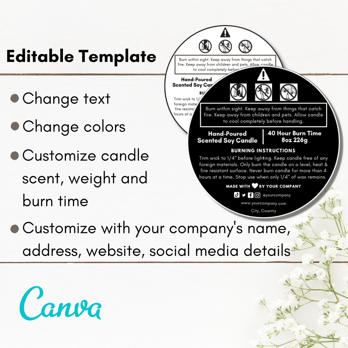 Editable Candle Warning Label Template with Canva Digital | Etsy