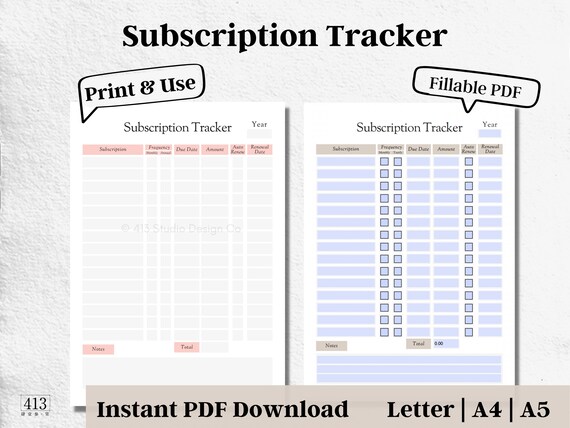 Subscription Tracker Printable Bill Organizer Yearly Bill | Etsy