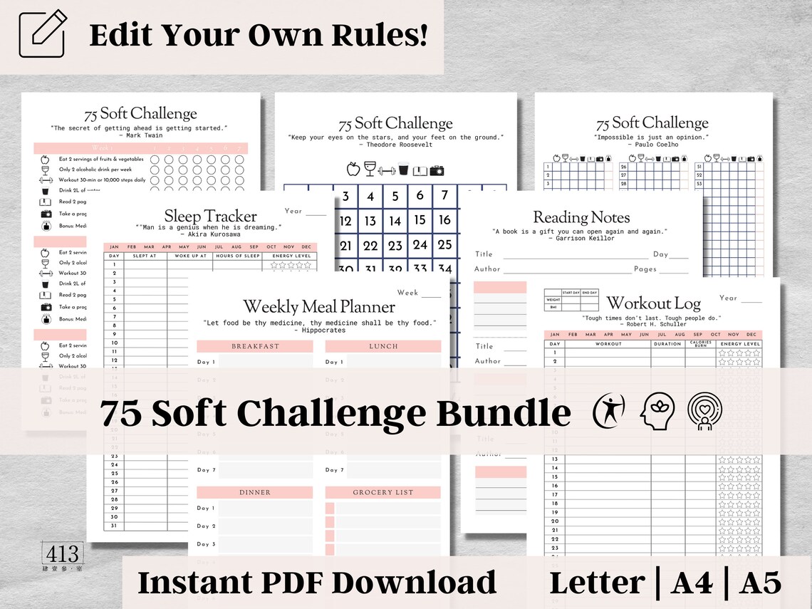 Editable 75 Soft Challenge Tracker Habit Tracker 75 Soft - Etsy