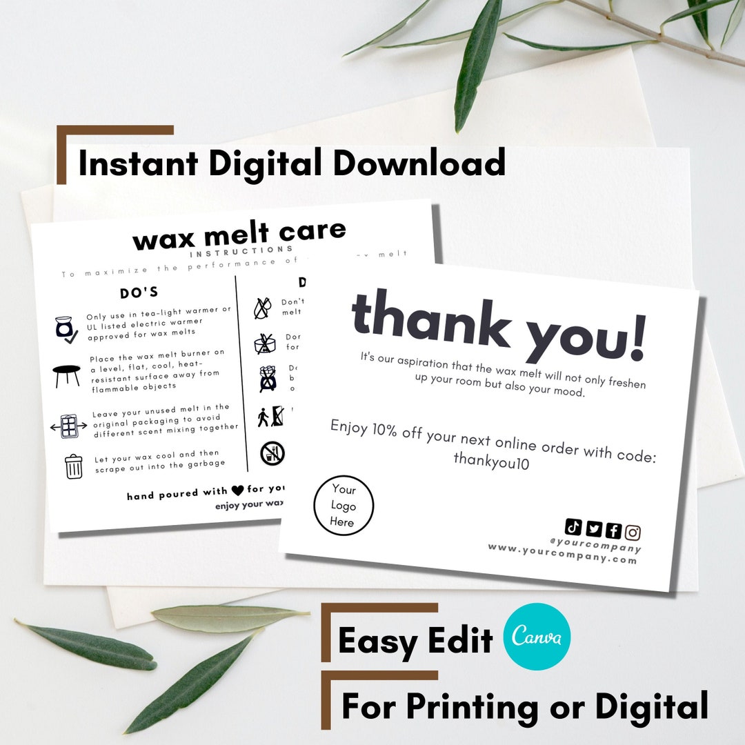 Editable Wax Melt Care Card Template With Canva, Wax Melt Warning ...