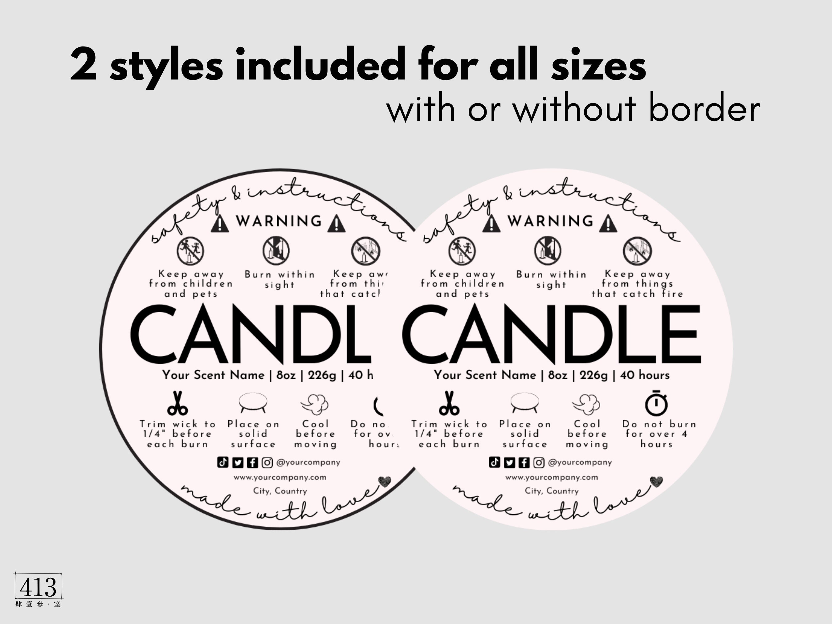 Candle Warning Label Template, Canva Candle Safety Label, Candle Safety ...