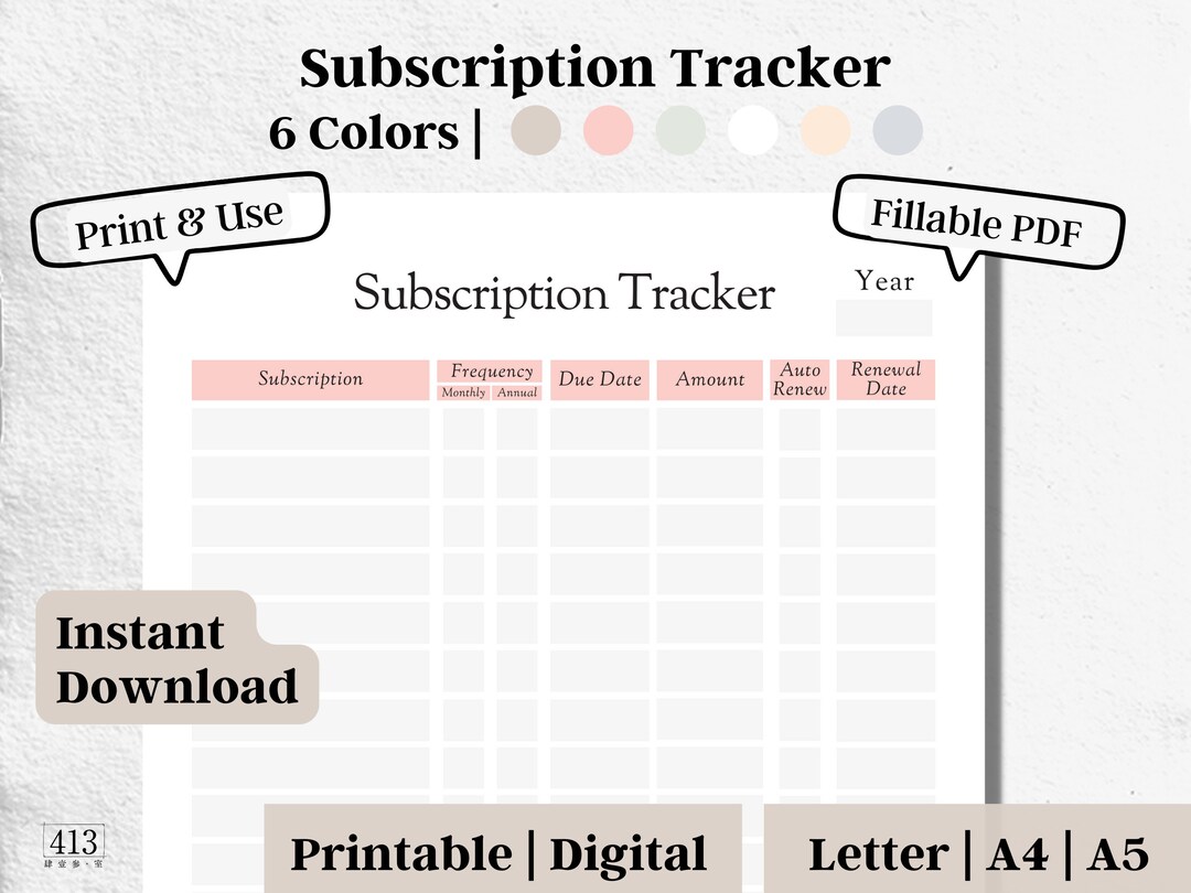 Subscription Tracker Printable, Bill Organizer, Yearly Bill Payment ...