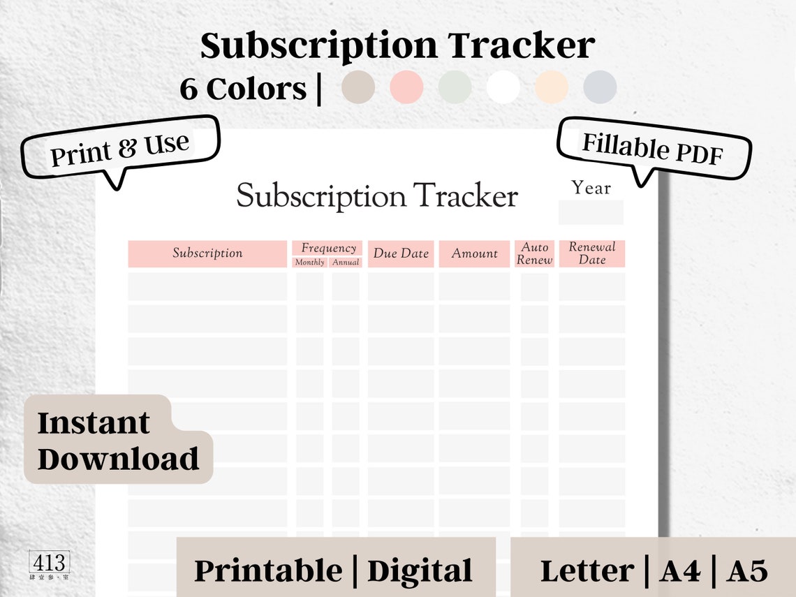 Subscription Tracker Printable Bill Organizer Yearly Bill - Etsy