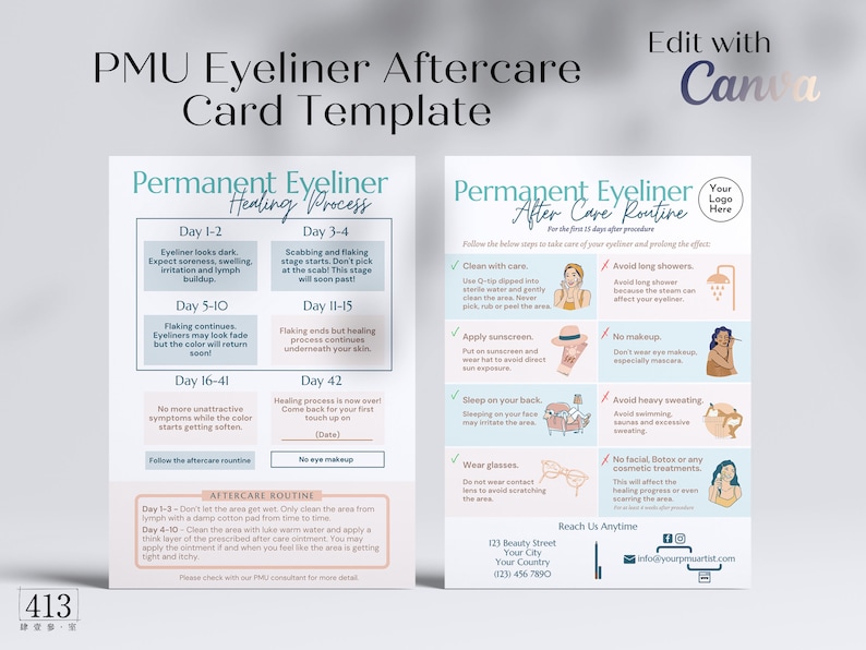 PMU After Care Card Template Editable With Canva, PMU Permanent ...