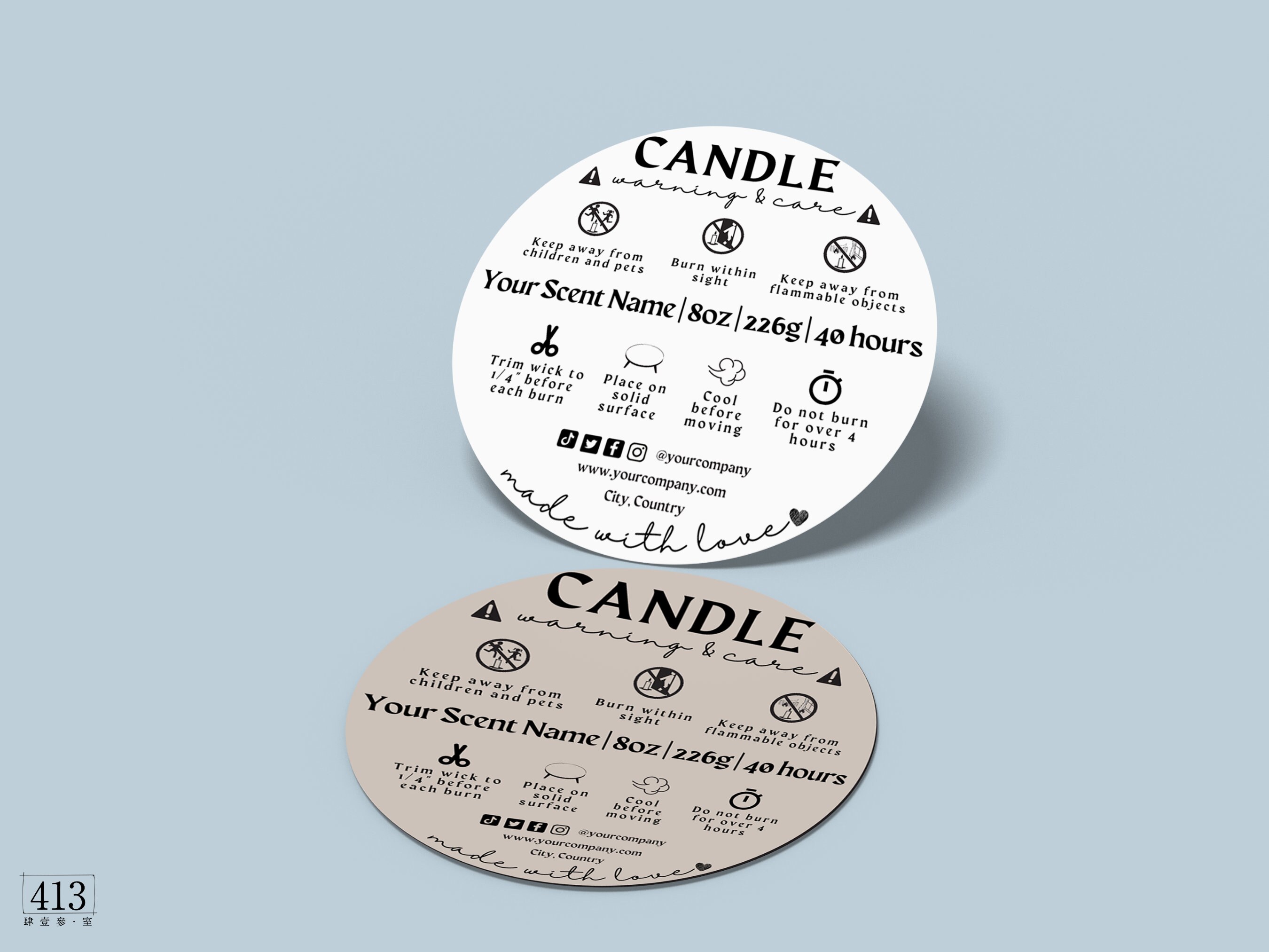 Candle Safety Label Template, Candle Warning Sticker Canva Template ...