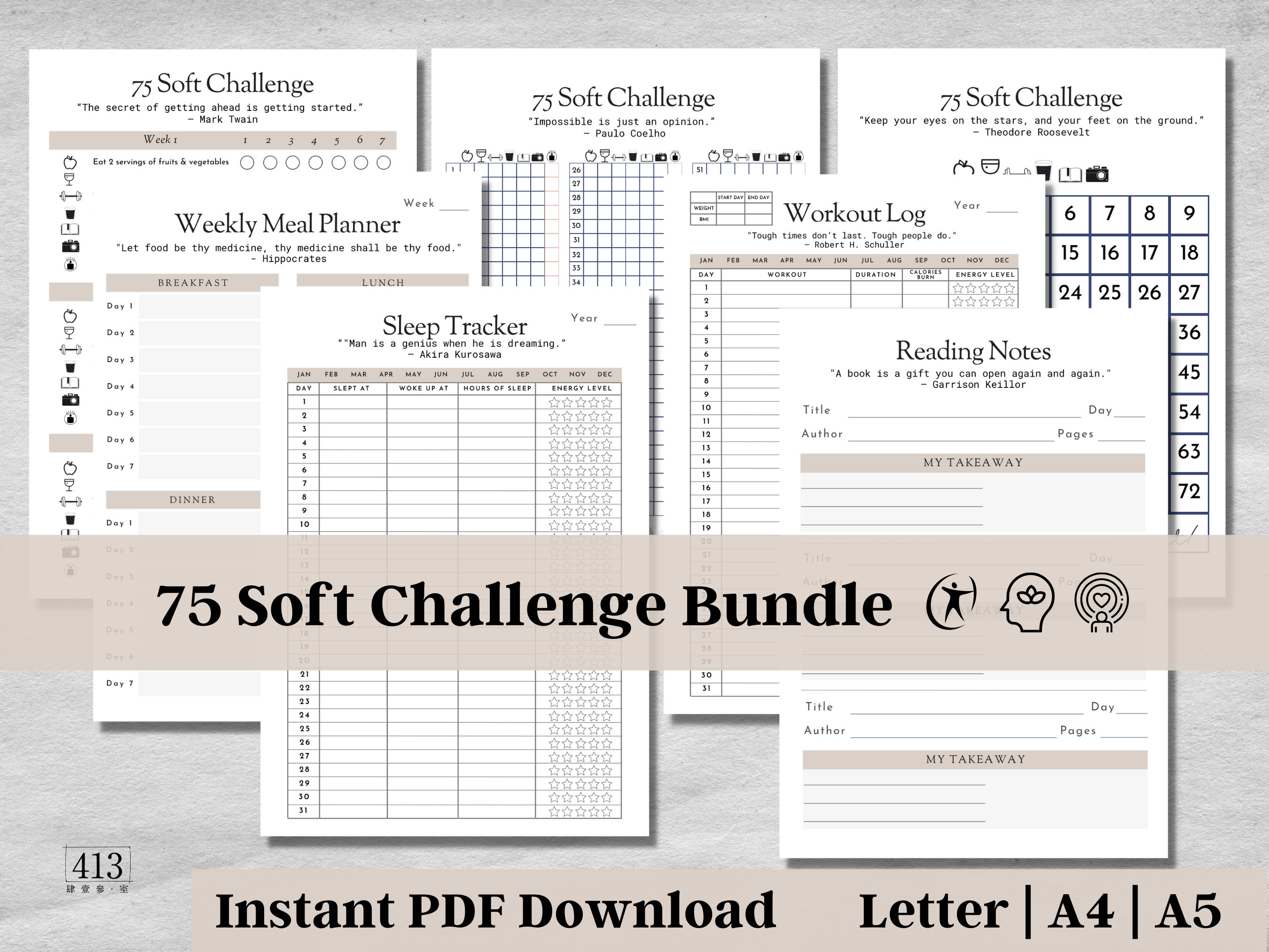 Editable 75 Soft Challenge Tracker, Habit Tracker, 75 Soft Planner ...