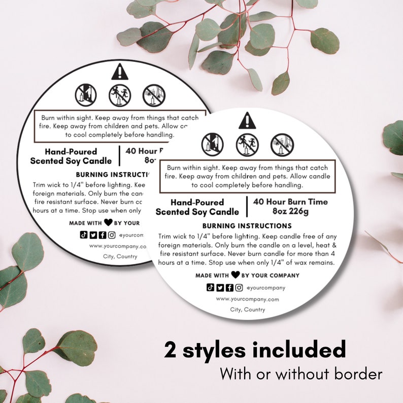 Editable Round Candle Warning Label Template With Canva, Digital ...