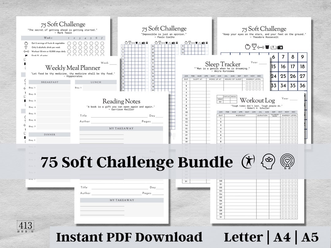 75 Soft Challenge Tracker, 75 Soft Tracker, Habit Tracker, Weekly Meal ...